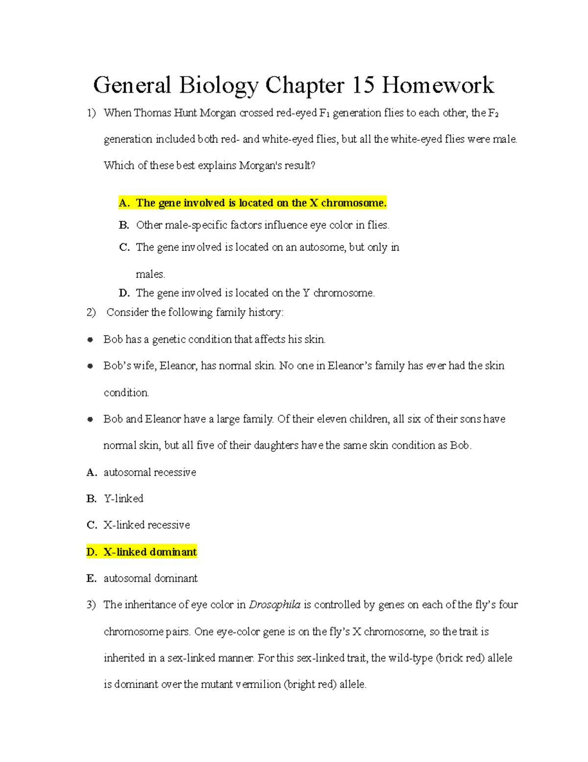 General Biology Chapter 15 Homework - General Biology Chapter 15 ...