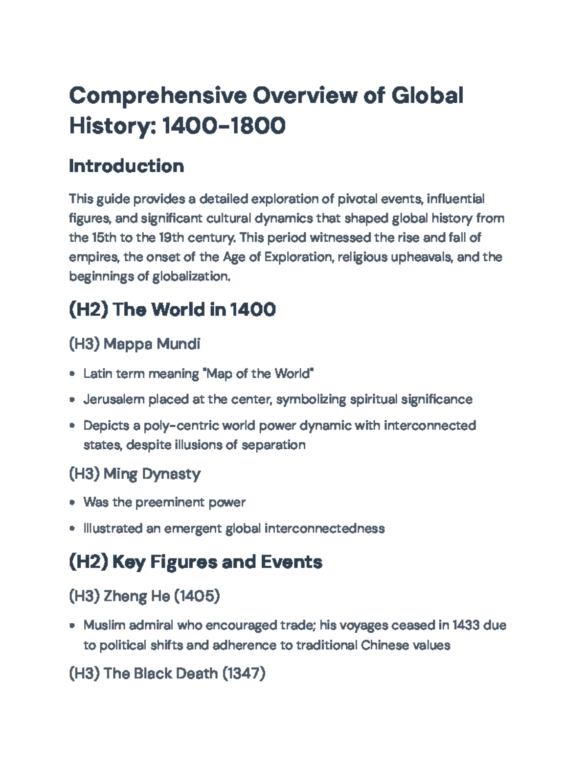 Global History Overview: Key Events & Dynamics (1400-1800 ...