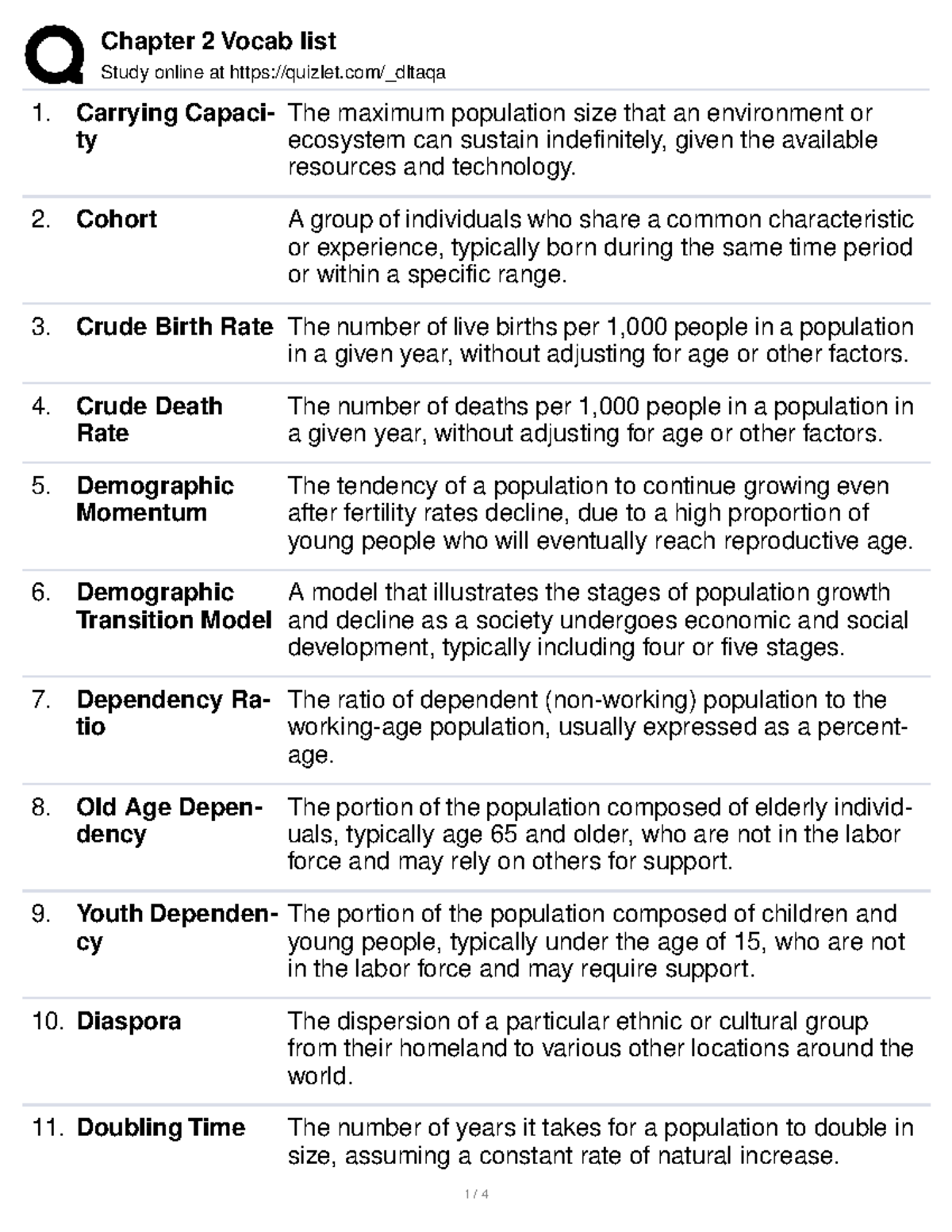 Unit 2 - Chapter 2 Vocabulary List for Study and Review - Studocu
