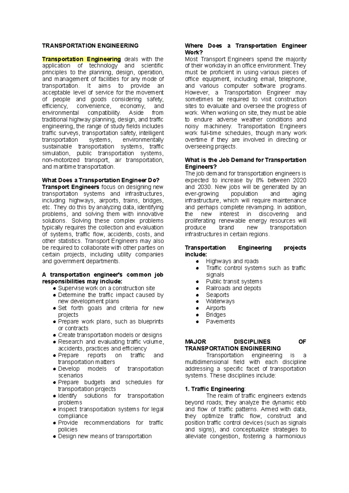 Transportation Engineering Overview: Roles, Responsibilities & Tools ...