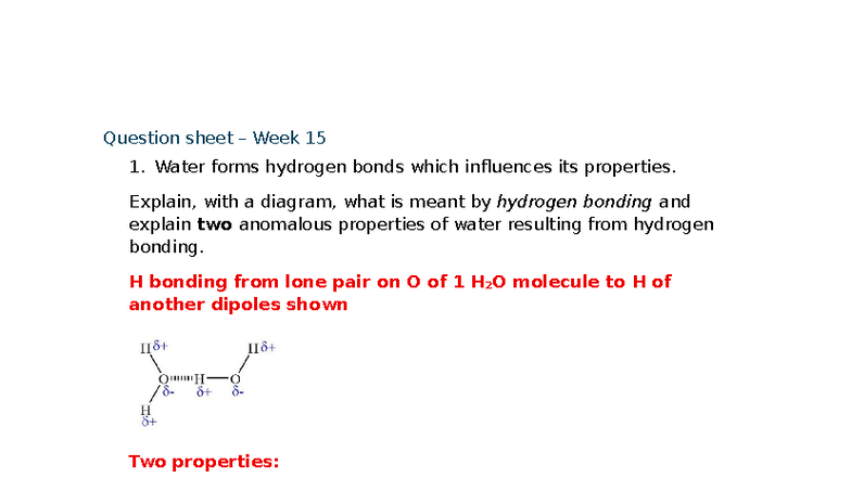 Week 15 Intermolecular Forces & VSEPR Q&A - Chemistry 101 - Studocu