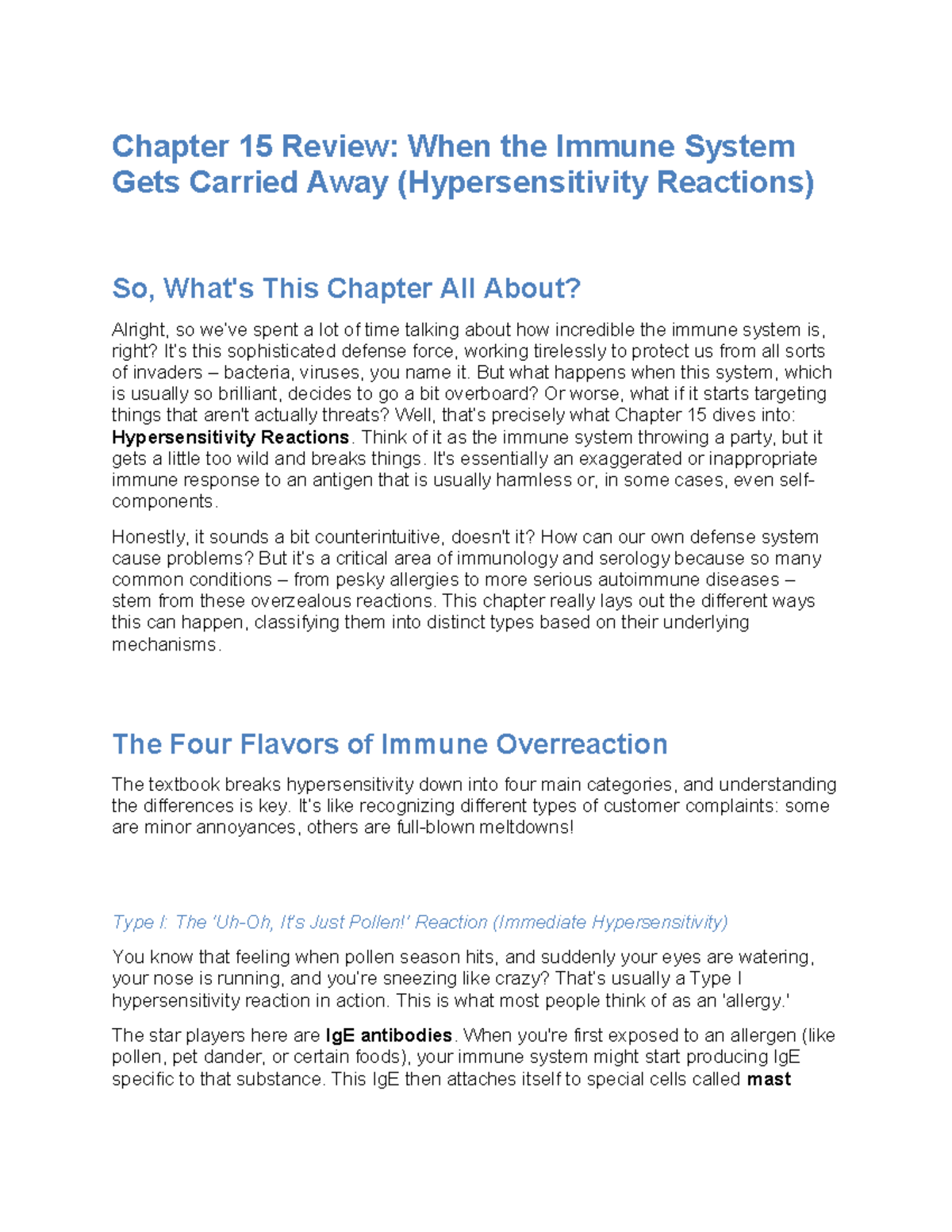 Immunology Chapter 15 Review: Understanding Hypersensitivity Reactions - Studocu