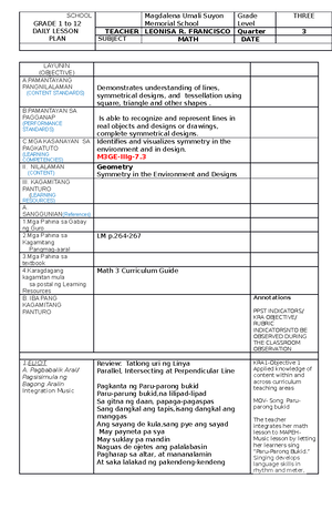 Mathematics 7 TTL Lesson Plan: Understanding Undefined Terms - Studocu