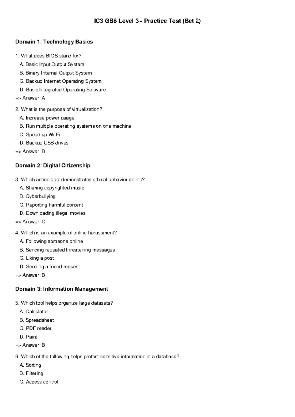 IC3 GS6 Level 3 Practice Test (Set 2) - Technology & Digital ...