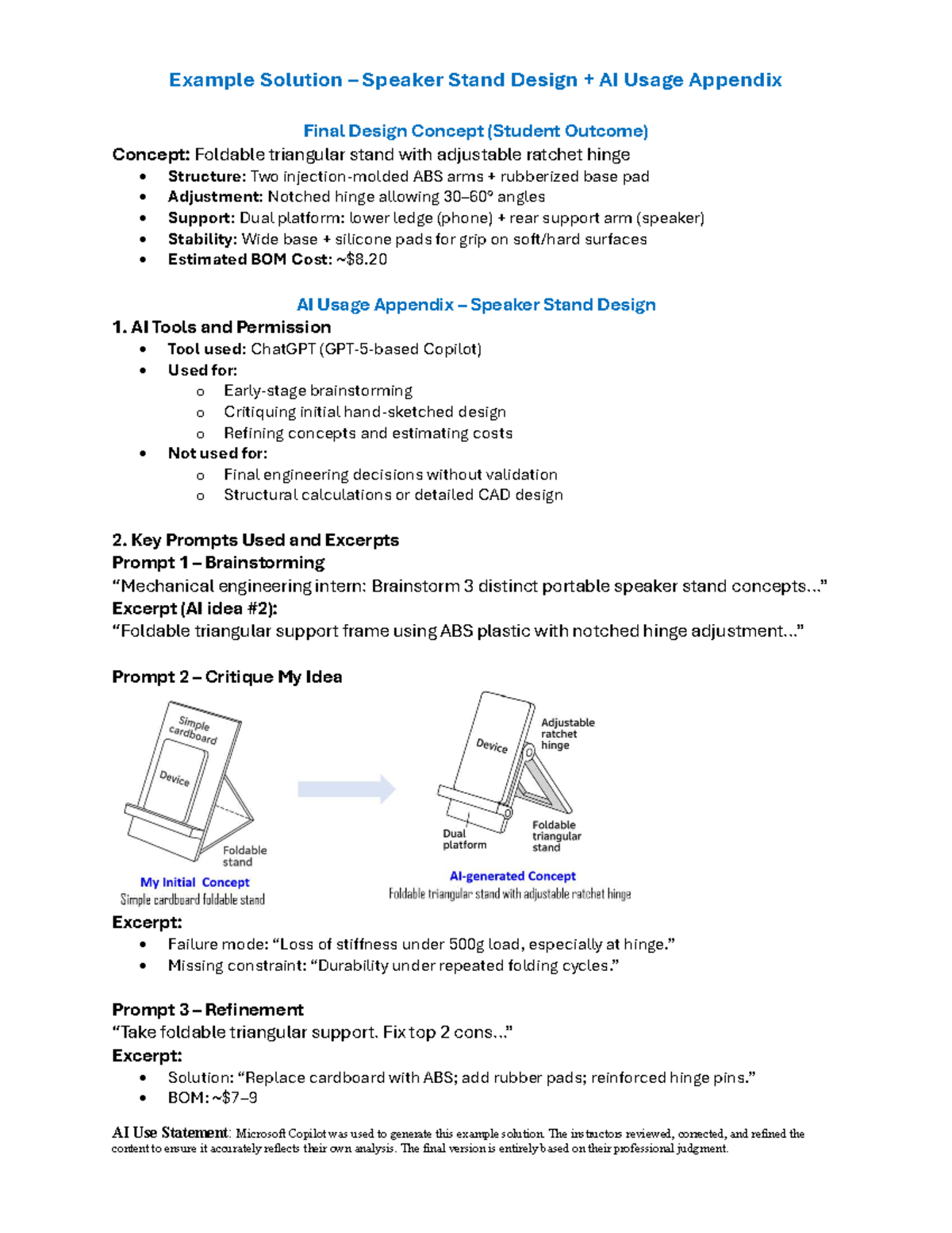 AI Appendix Usage Example: Foldable Speaker Stand Design Concept - Studocu