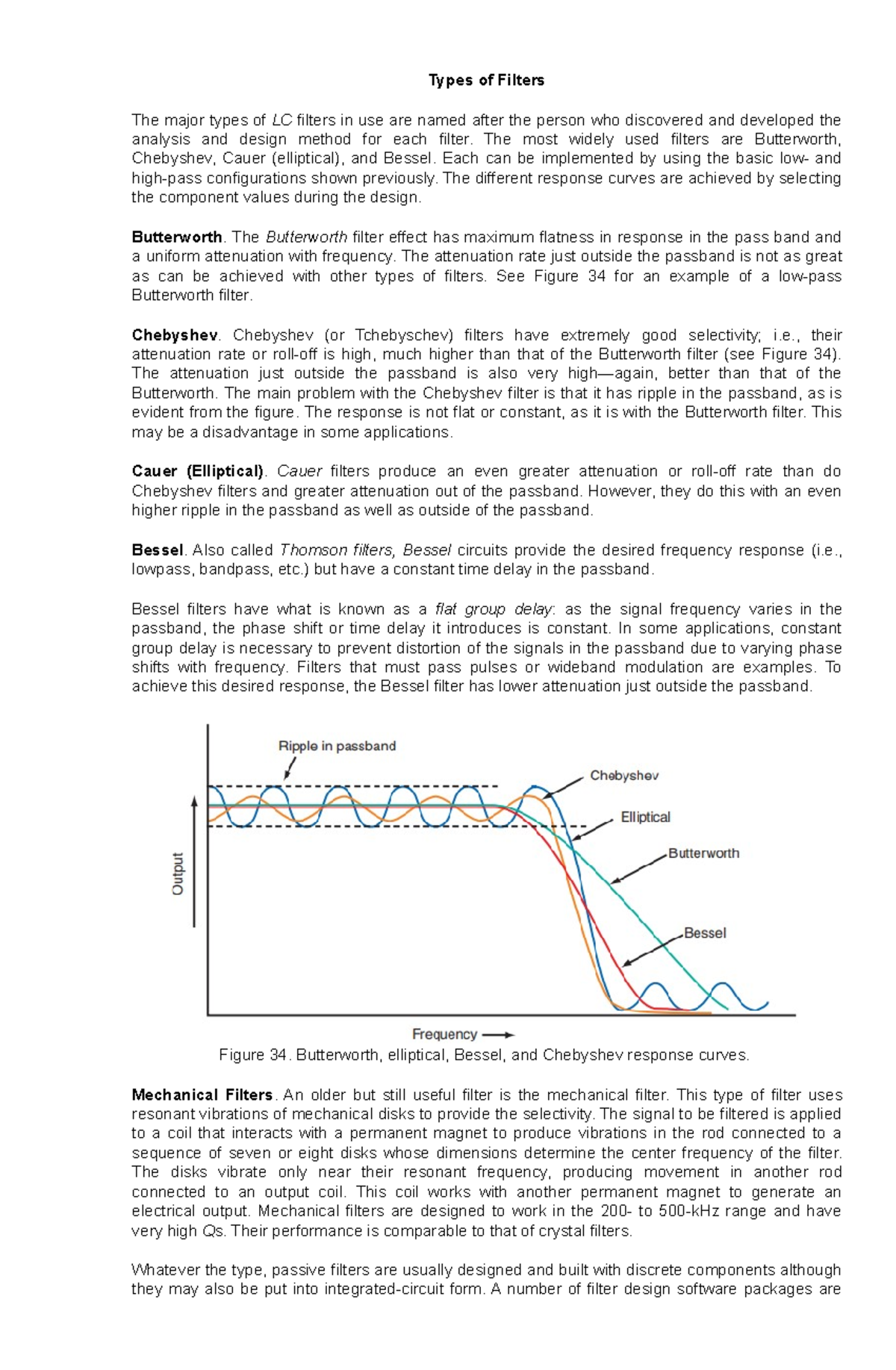 Types of LC Filters: Butterworth, Chebyshev, Cauer, and Bessel - Studocu