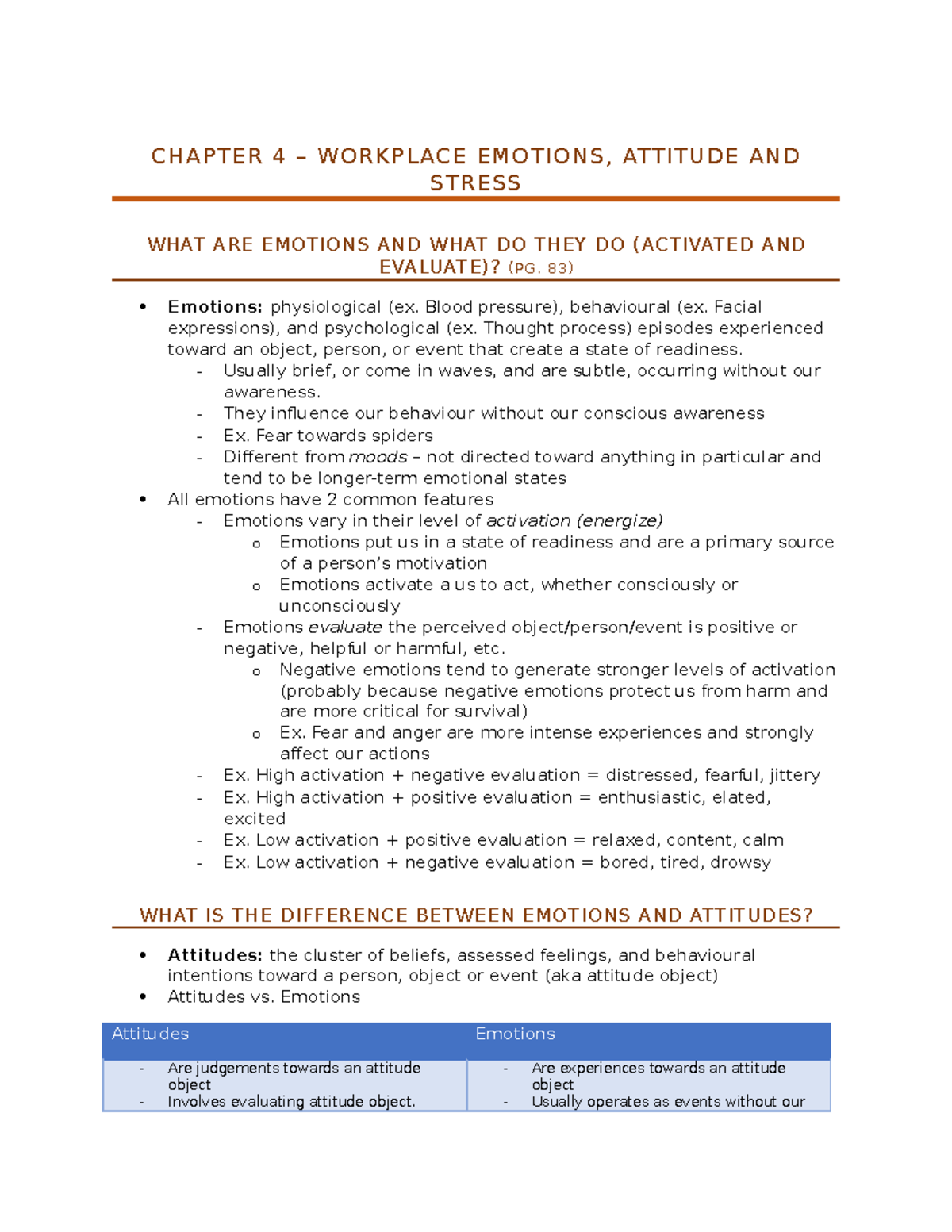 OB Chapter 4 - Lecture notes 3 - CHAPTER 4 – WORKPLACE EMOTIONS ...