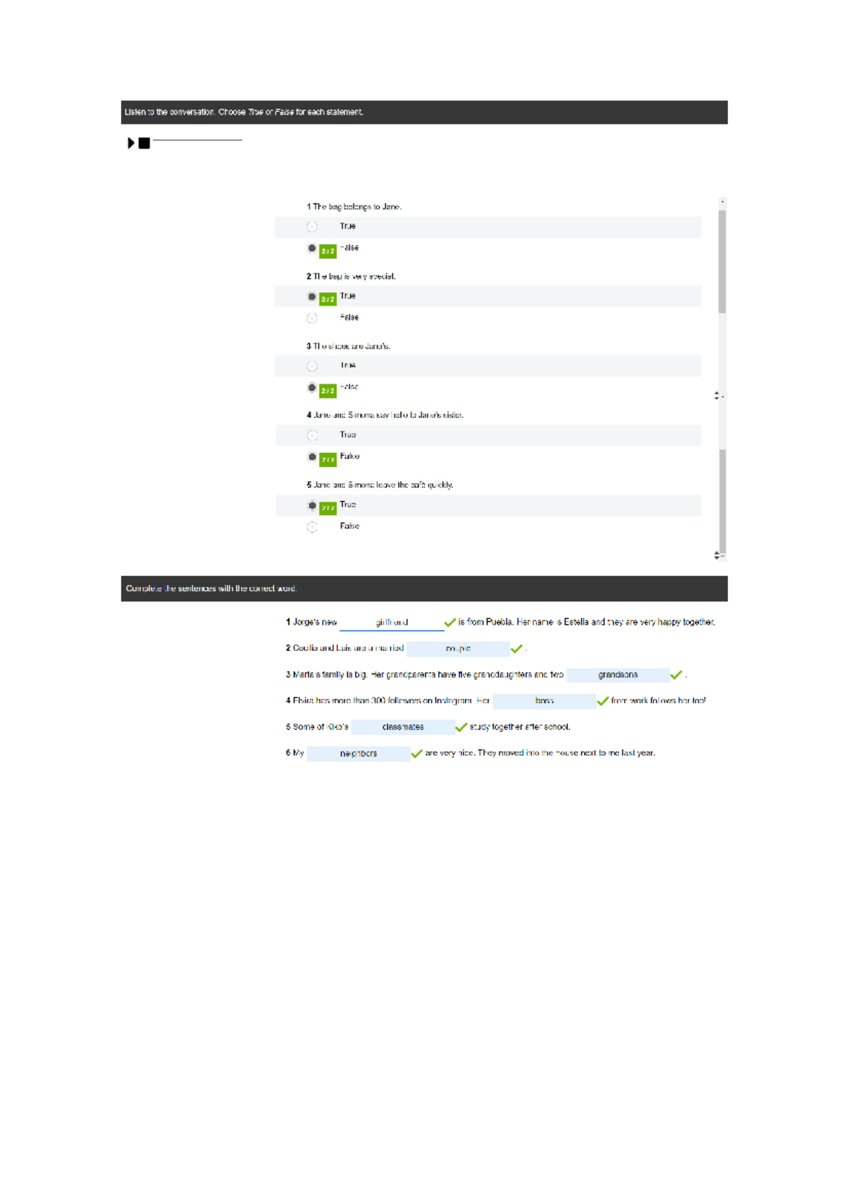 Ingles A2 Progress Test 1: Listening & Sentence Completion Exercise ...