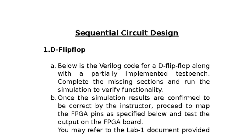 Lab2: Sequential Circuit Design - Verilog Code & Testbench Completion ...