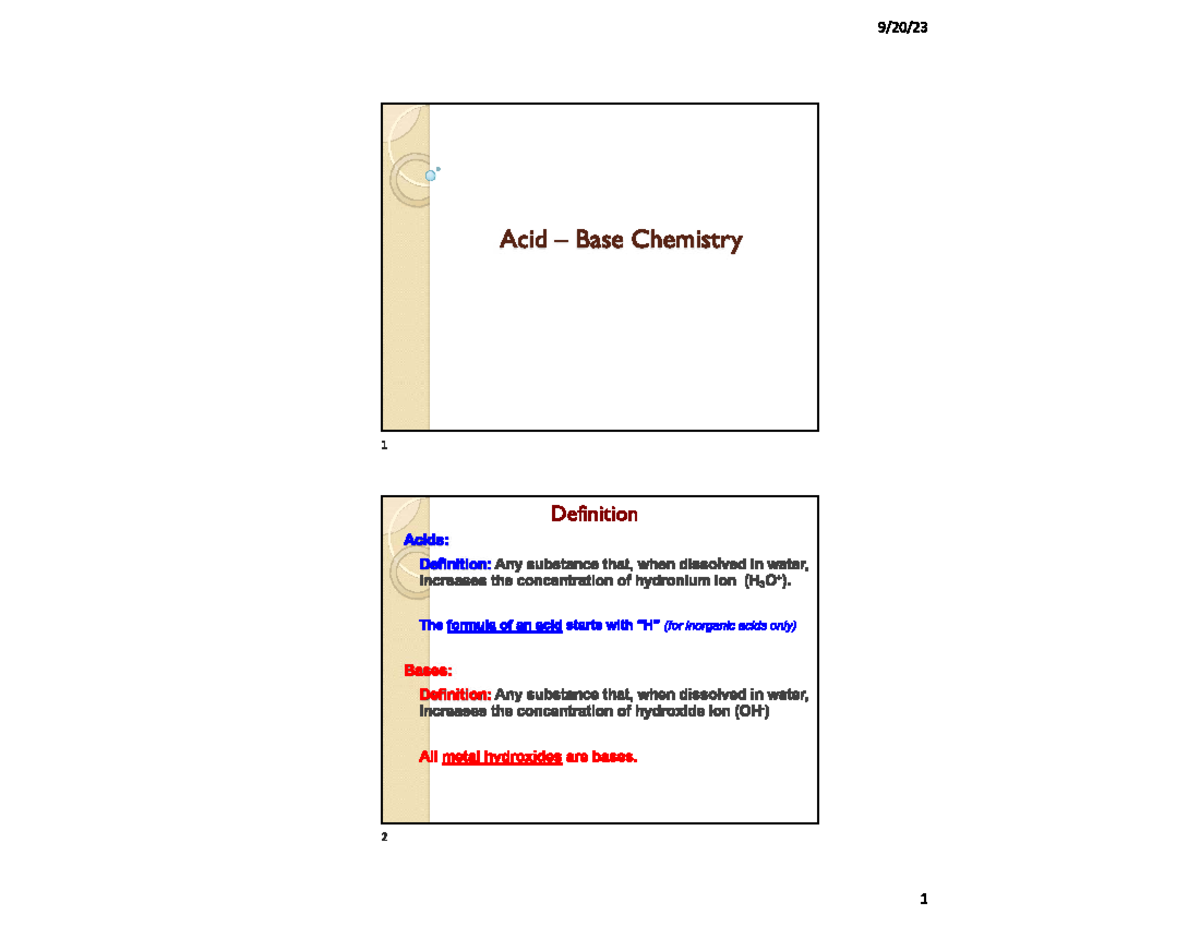 Acids and Bases: Comprehensive Study Guide (CHEM 101) - Studocu
