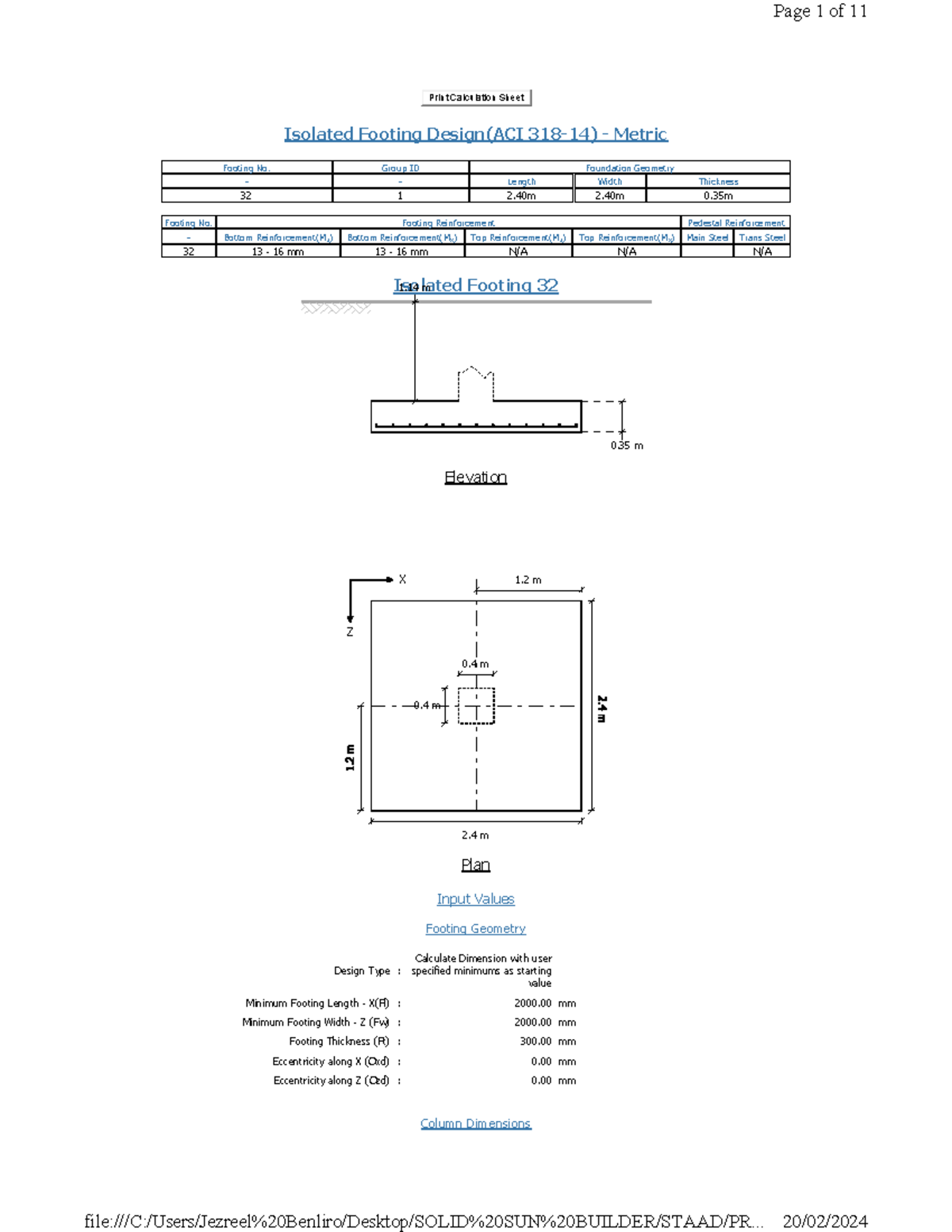 Isolated Footing Design Calculation Sheet (ACI F-1) - Studocu