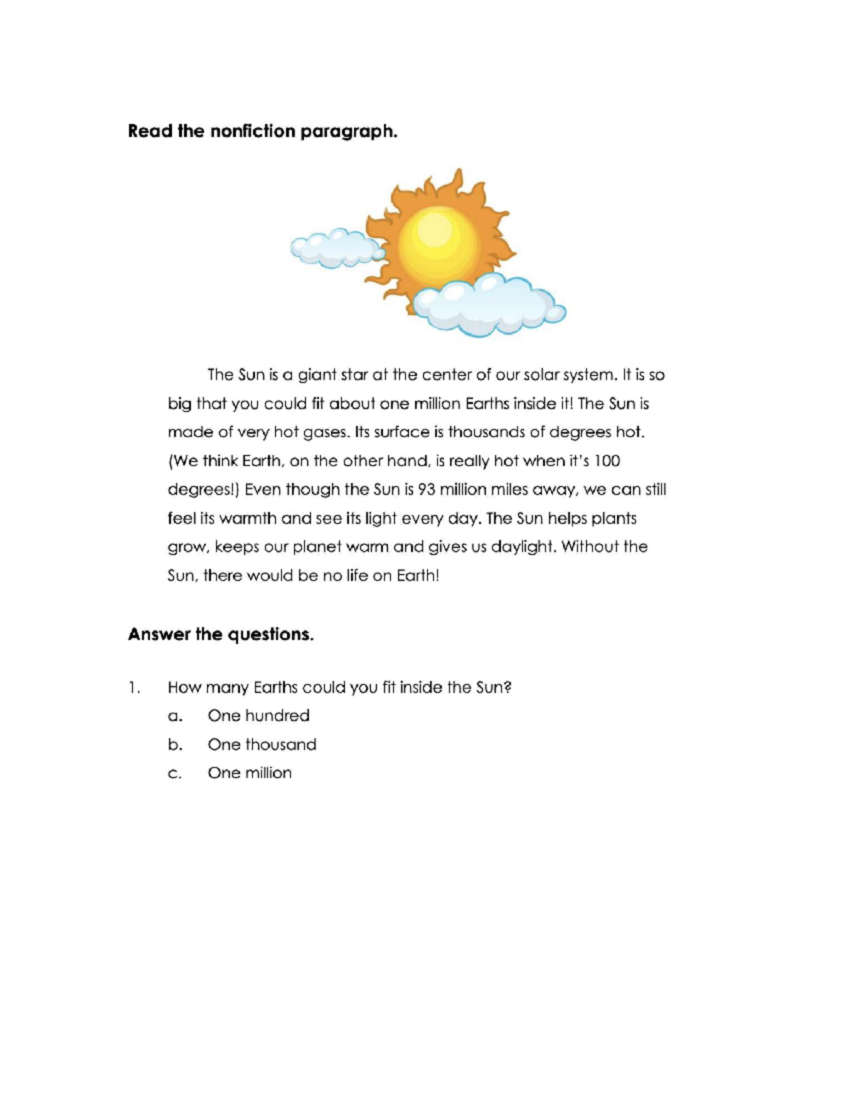 Candice Reading - Nonfiction Paragraph on the Sun - Studocu