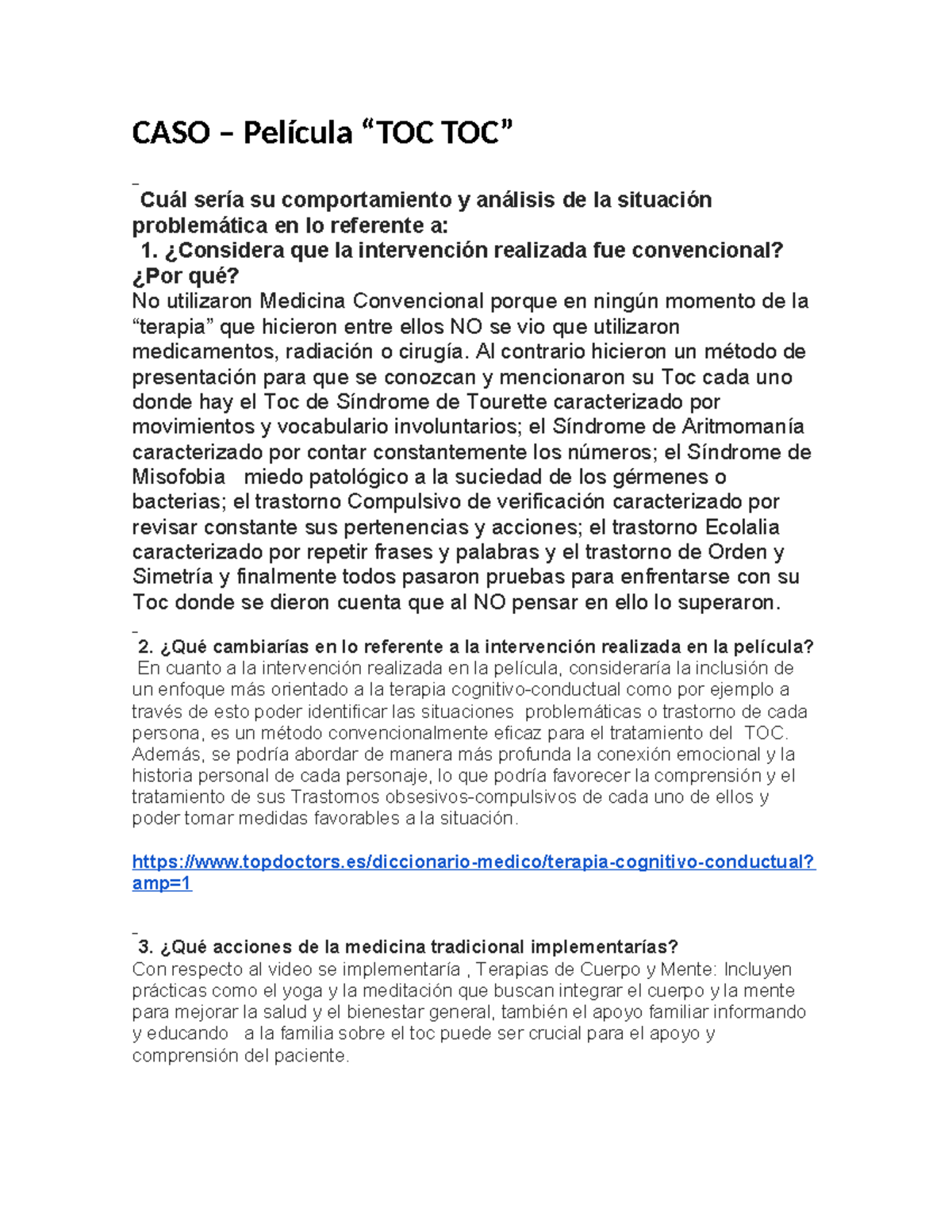 CASO TOC TOC ACT 8 - Es una actividad obligatoria , que te manda hacer ...