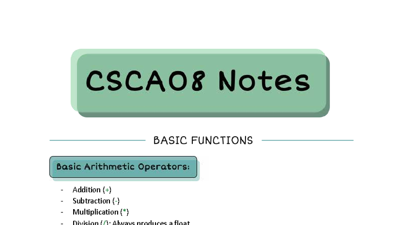 CSCA08 Notes: Functions and Basic Operations in Python - Studocu