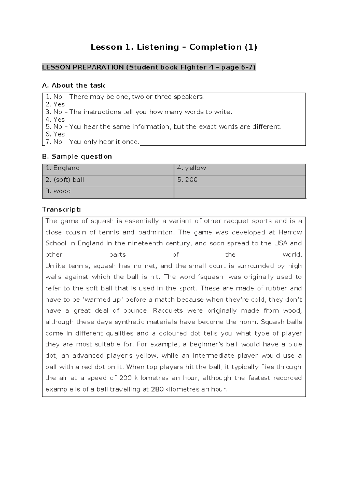 L1. Listening Completion - Lesson Notes and Key Insights - Studocu