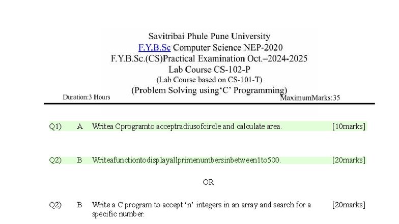 Fybsc CS Practical Slips: C Programming Exercises and Solutions - Studocu