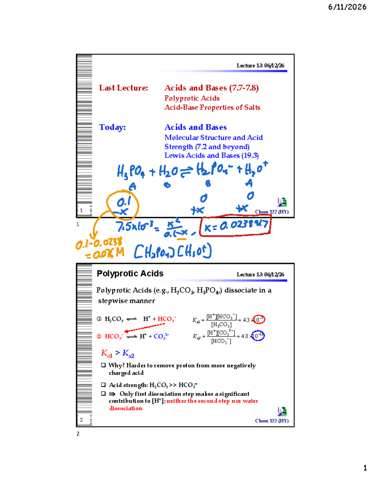 Chem 122 Lecture 13: Acids, Bases, and Polyprotic Acids Overview - Studocu