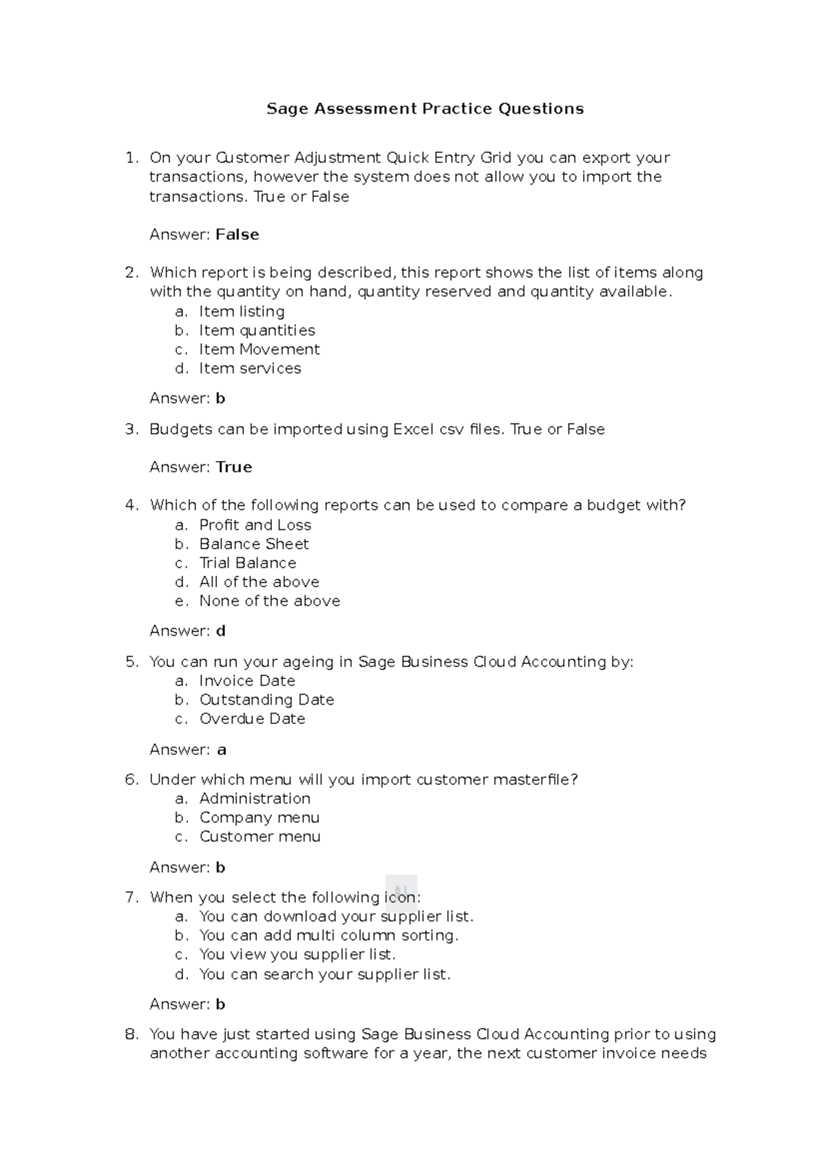 SAGE 2023 Assessment Practice Questions Memo for Accounting Students ...