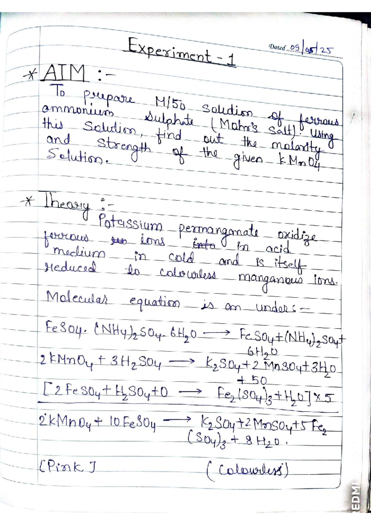 Chemistry Lab Manual: Experiments on Molarity & Purity Analysis ...