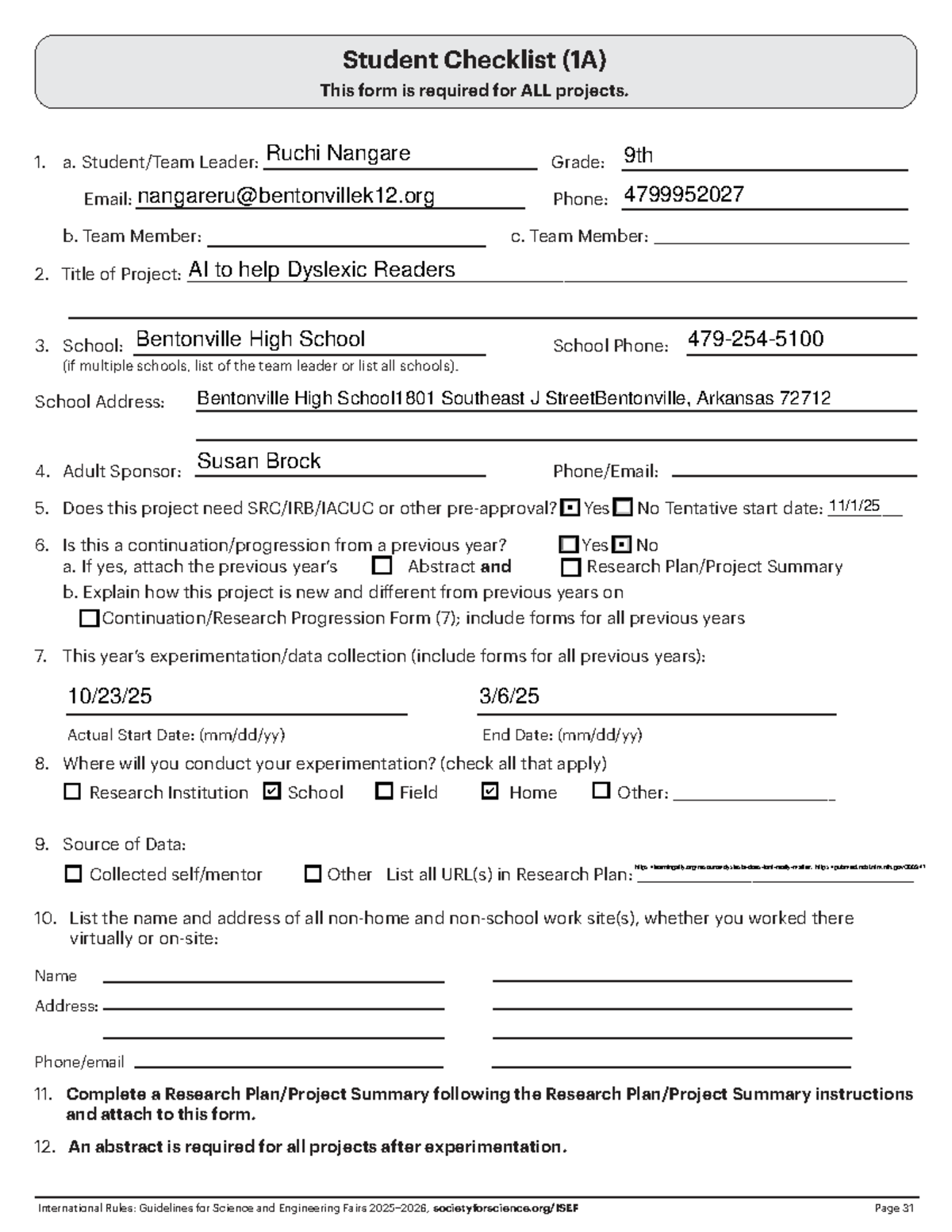 1A Student Project Checklist for Research Plan Submission - Studocu