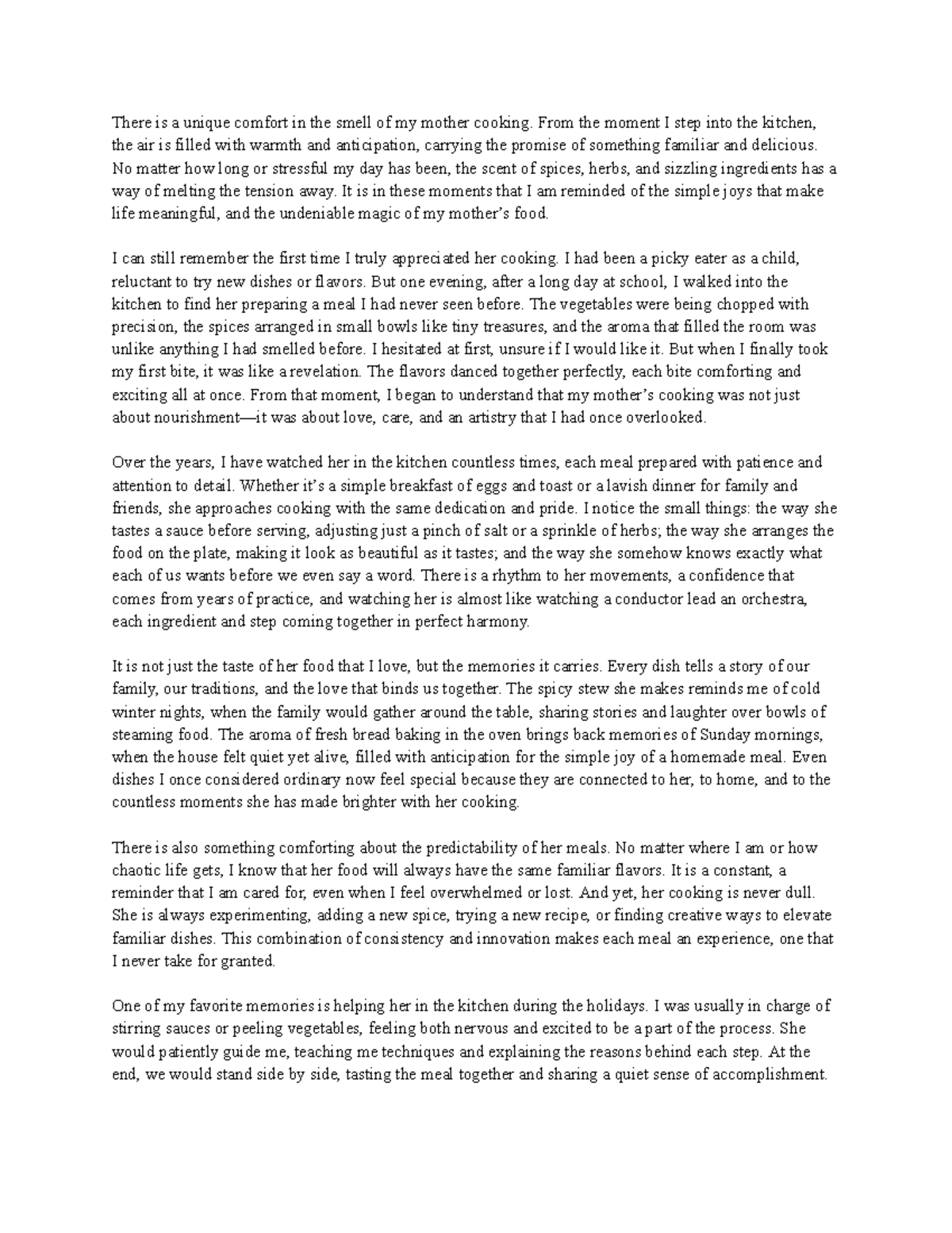 My Mom's Cooking: A Heartfelt English Essay on Family Meals - Studocu