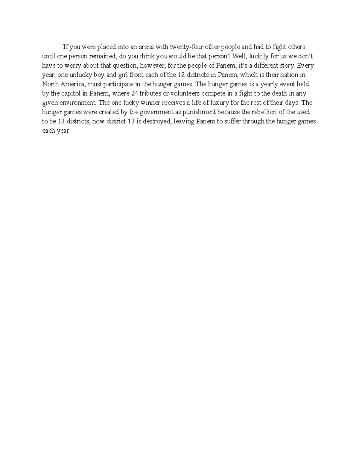 Introduction Paragraph for Hunger Games Argumentative Essay - Studocu