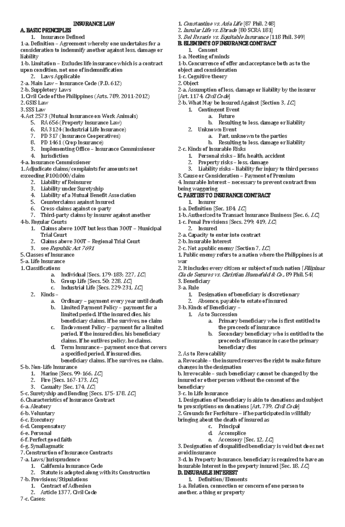 Insurance Law (IL 101): Basic Principles and Key Concepts - Studocu
