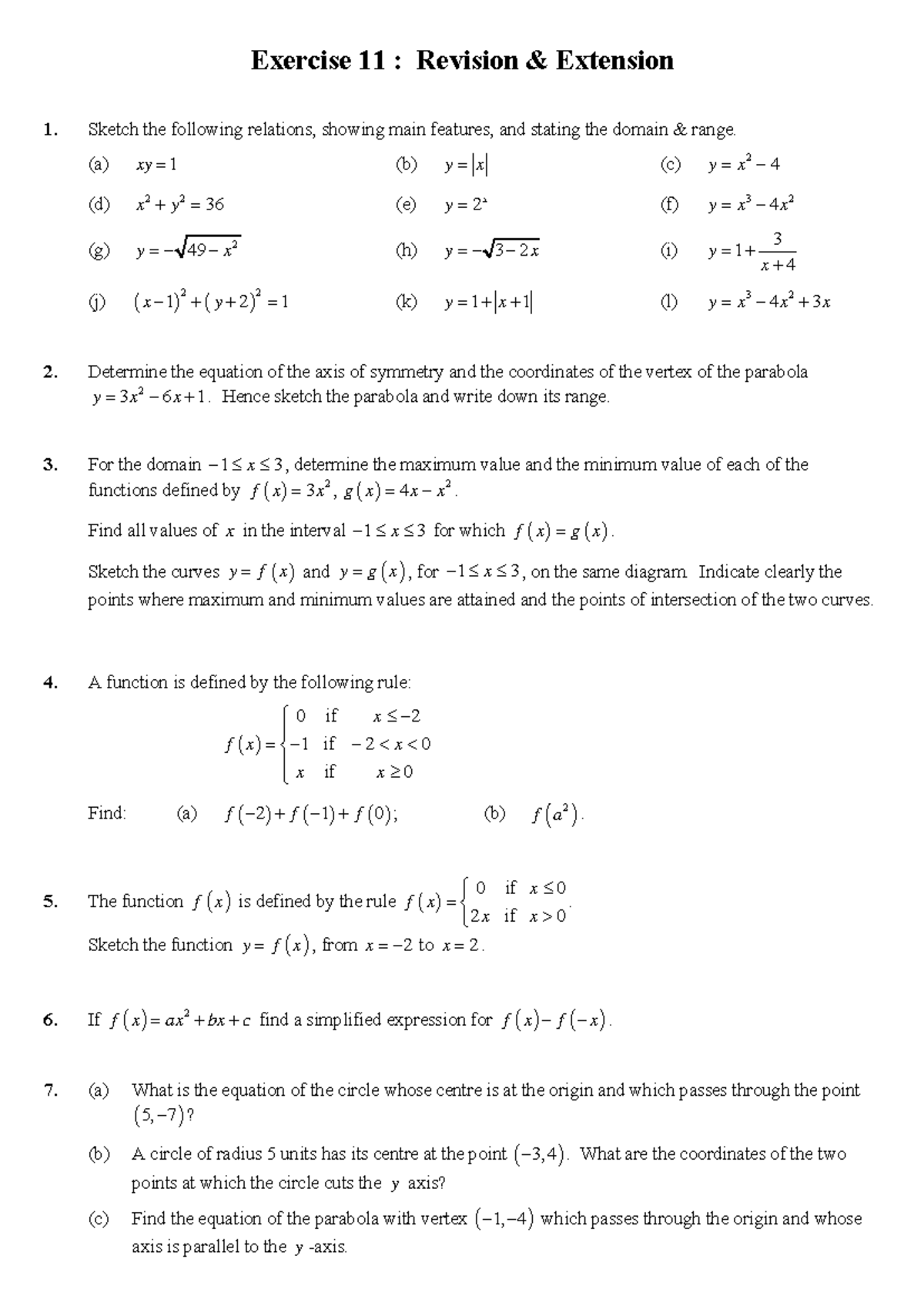 Functions - Revision and Extension (Advanced Task 1) - Studocu