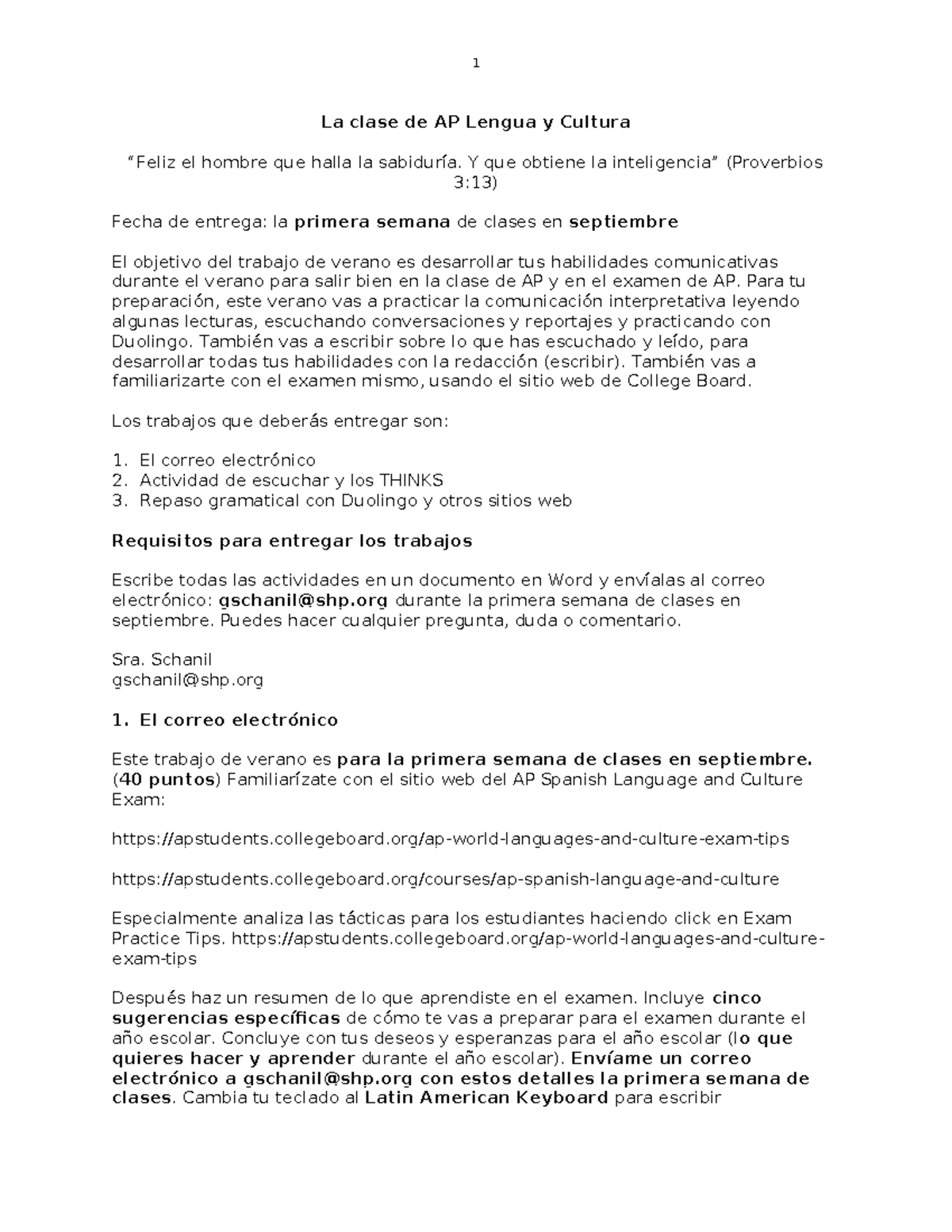 2023-AP Spanish Language - Summer assignment 1 - La clase de AP Lengua ...