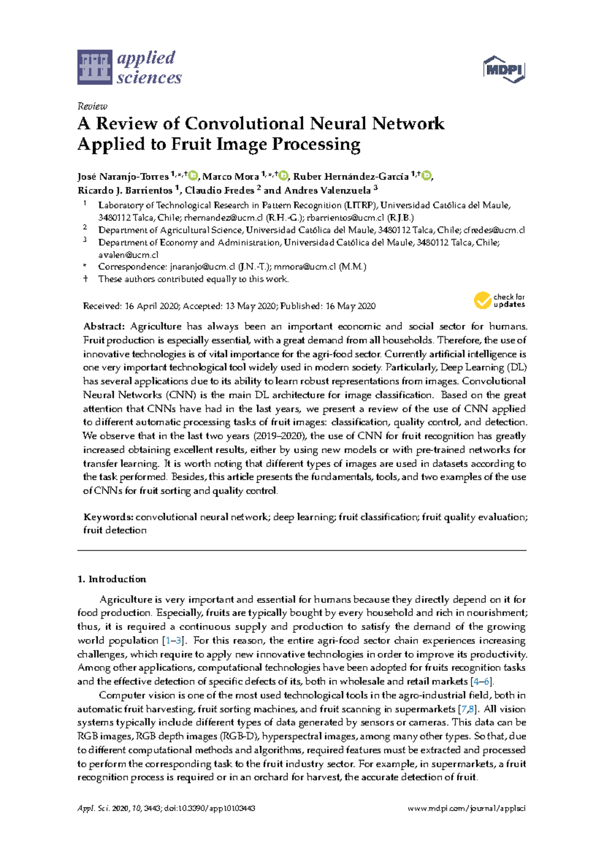 Applied Sciences Review: CNN Applications in Fruit Image Processing ...