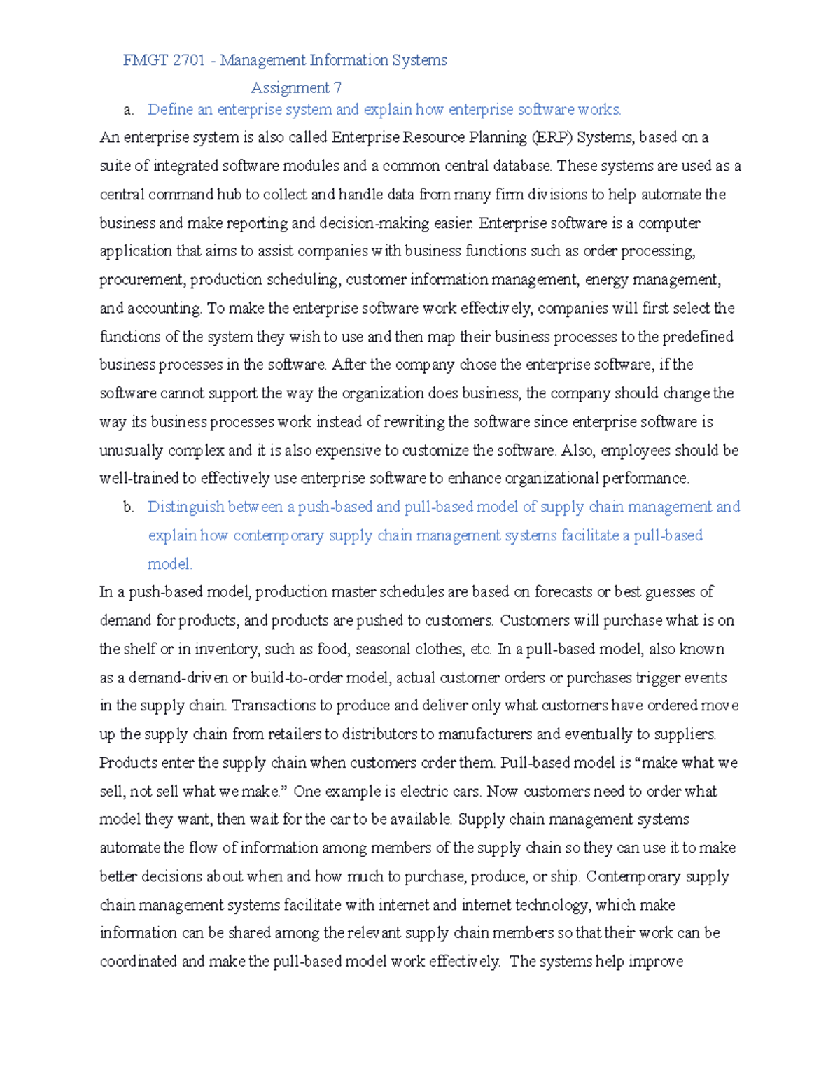 FMGT 2701 - Assignment 7 - FMGT 2701 - Management Information Systems ...