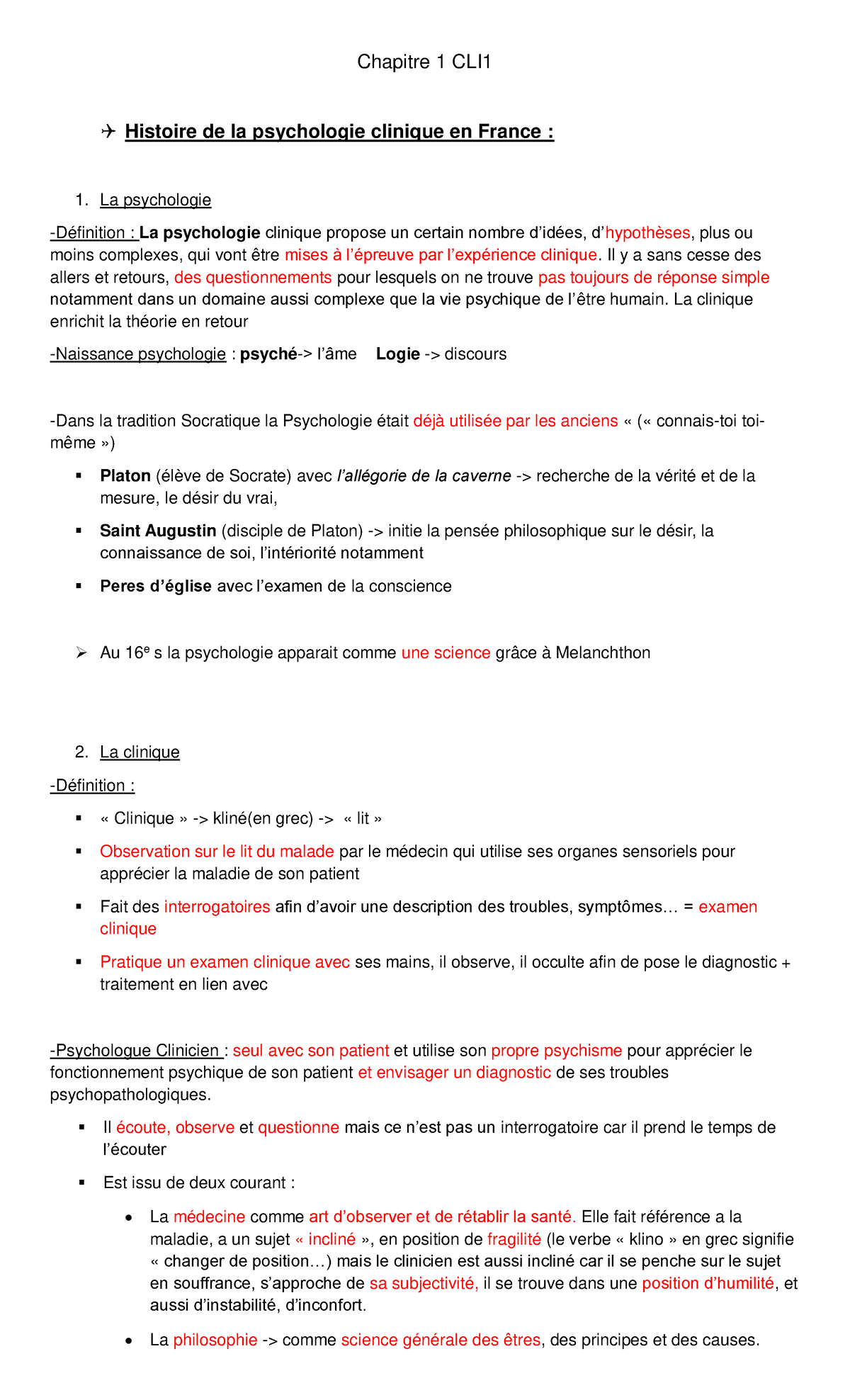 Chapitre 1 CLI1 Histoire de la Psychologie Clinique en France - Studocu