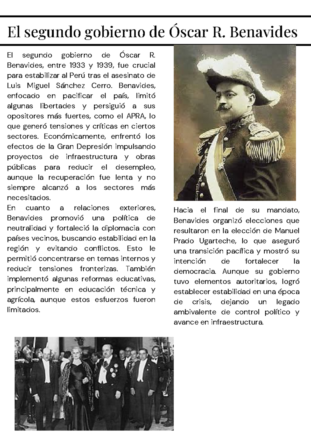 Historia del segundo gobierno de Óscar R. Benavides (1933-1939) - Studocu