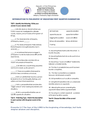 Summative Test 1 - True or False Directions: Write True if the ...