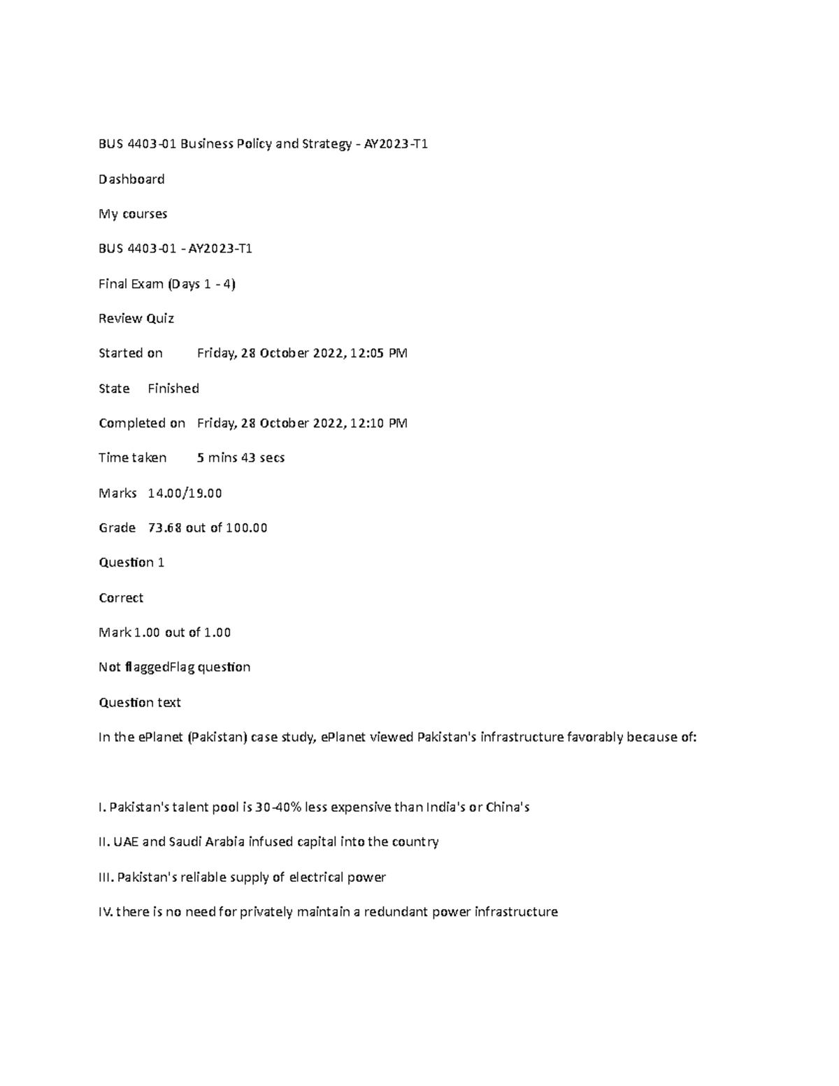 BUS 4403 Review Quiz unit 9 - BUS 4403-01 Business Policy and Strategy ...