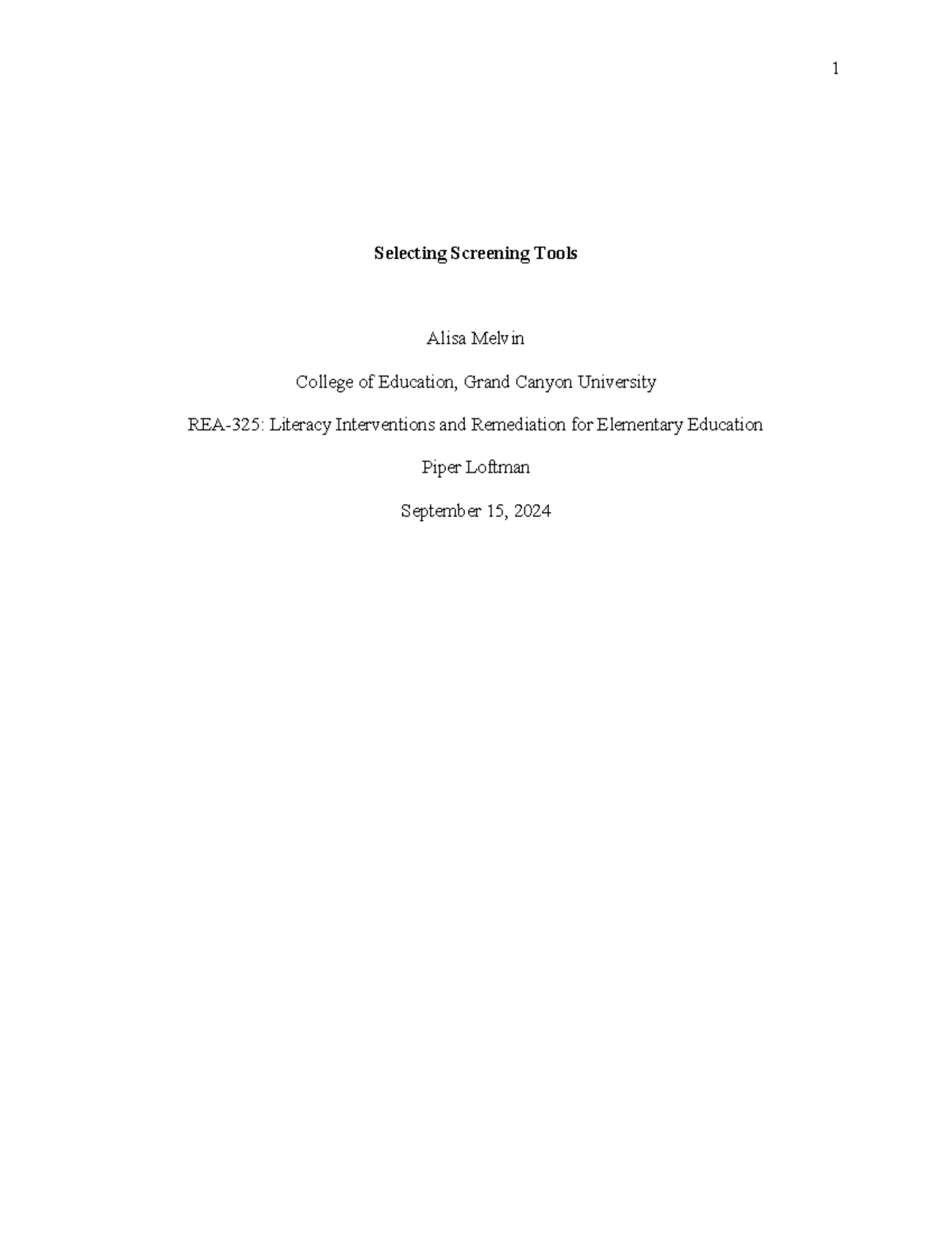 Selecting Screening Tools for Literacy: REA-325 Insights - Studocu