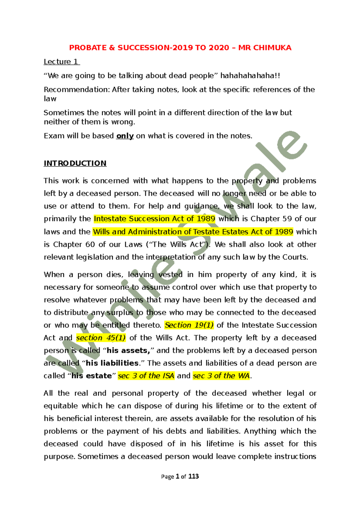 Probate & Succession Class Notes Consolidated for 2019-2020 - Studocu