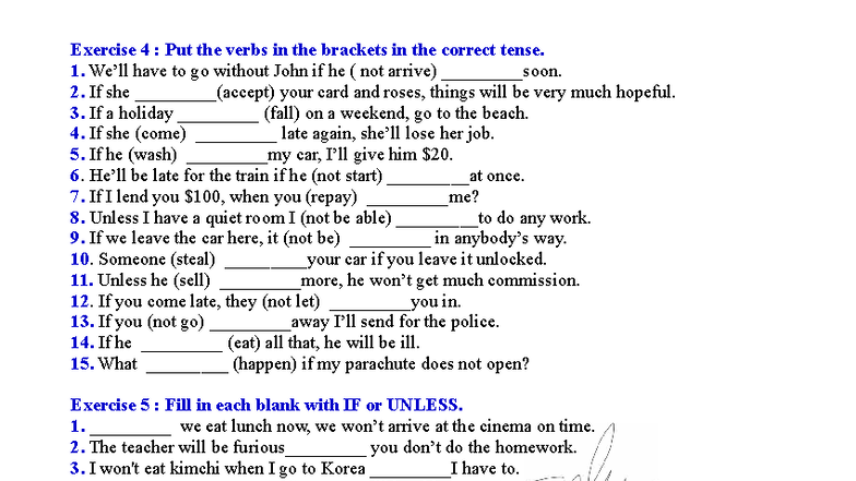 Exercise If - Review: Verb Tenses and Modals - Studocu