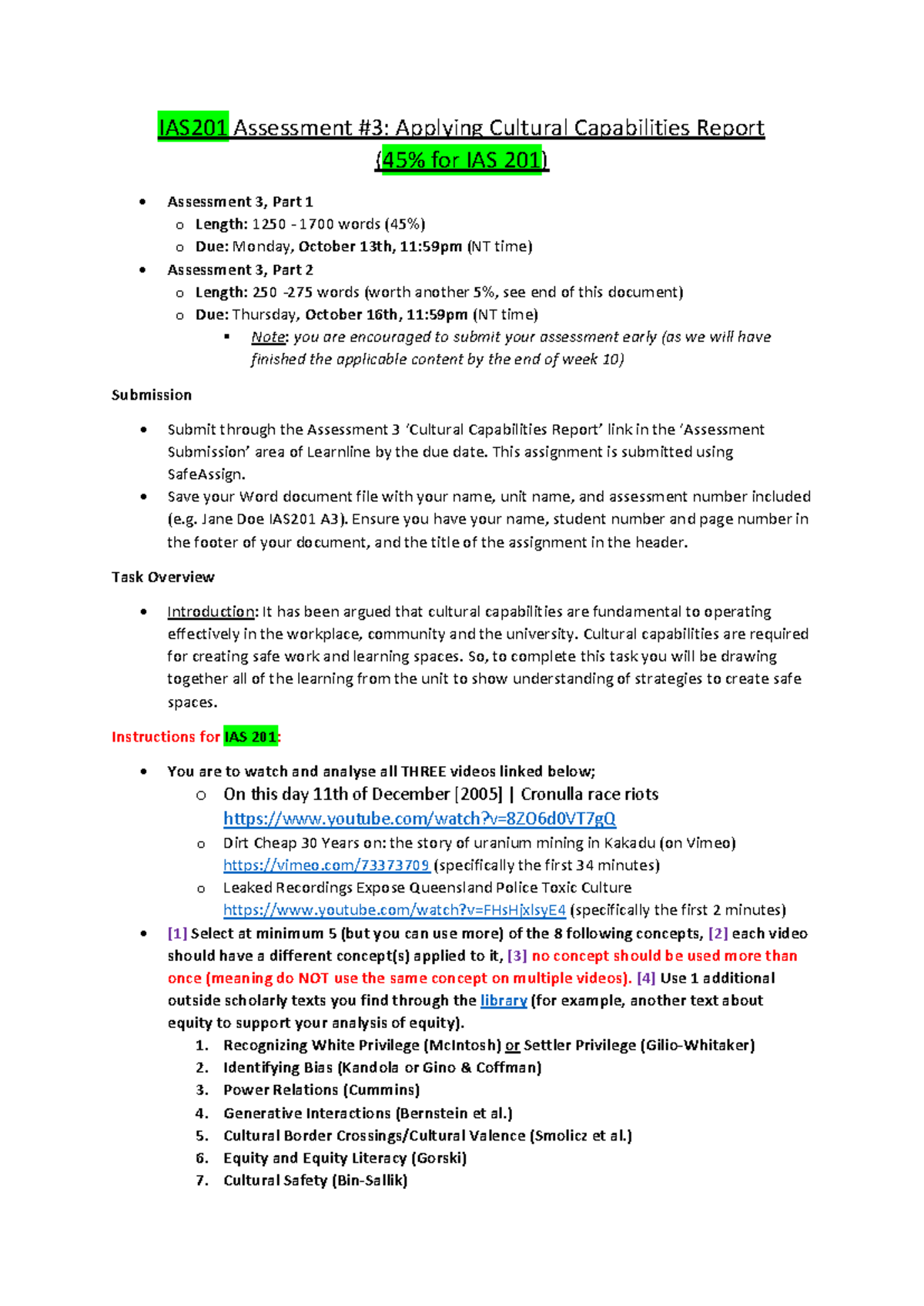 IAS201 A3 Cultural Capabilities Report Guidelines 2025 - Studocu