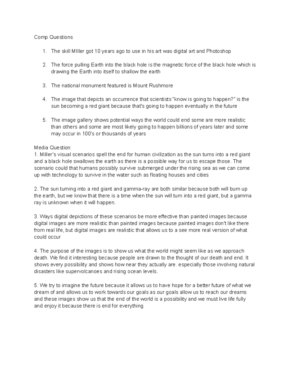 The End of the World Might Just Look Like This Questions - Comp ...