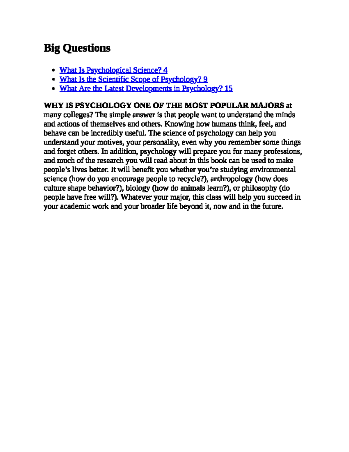 Psychology Summary Notes for Course PSYC 101 Final Exam - Big Questions ...