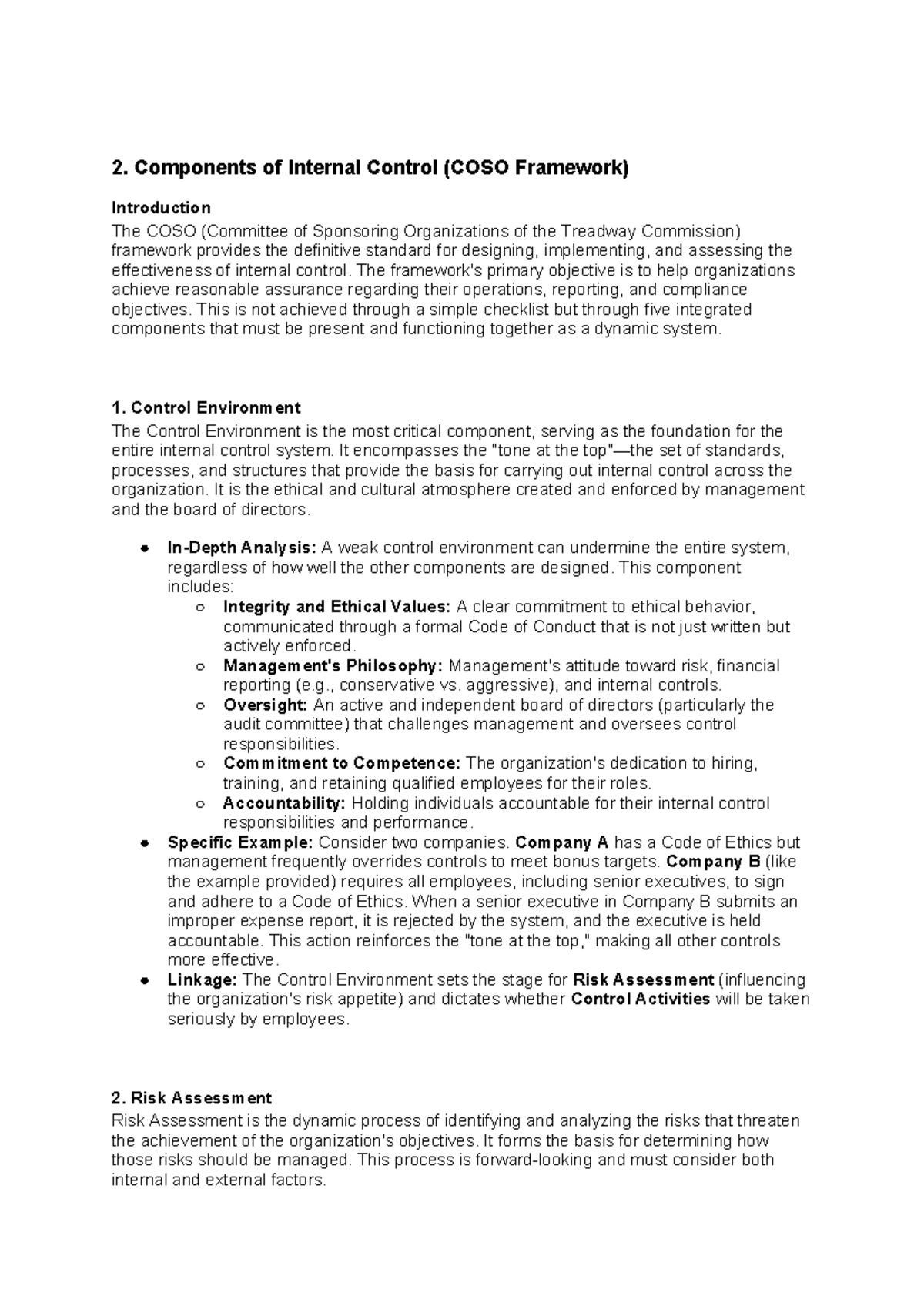 COSO Framework: Components of Internal Control Analysis (II.2) - Studocu