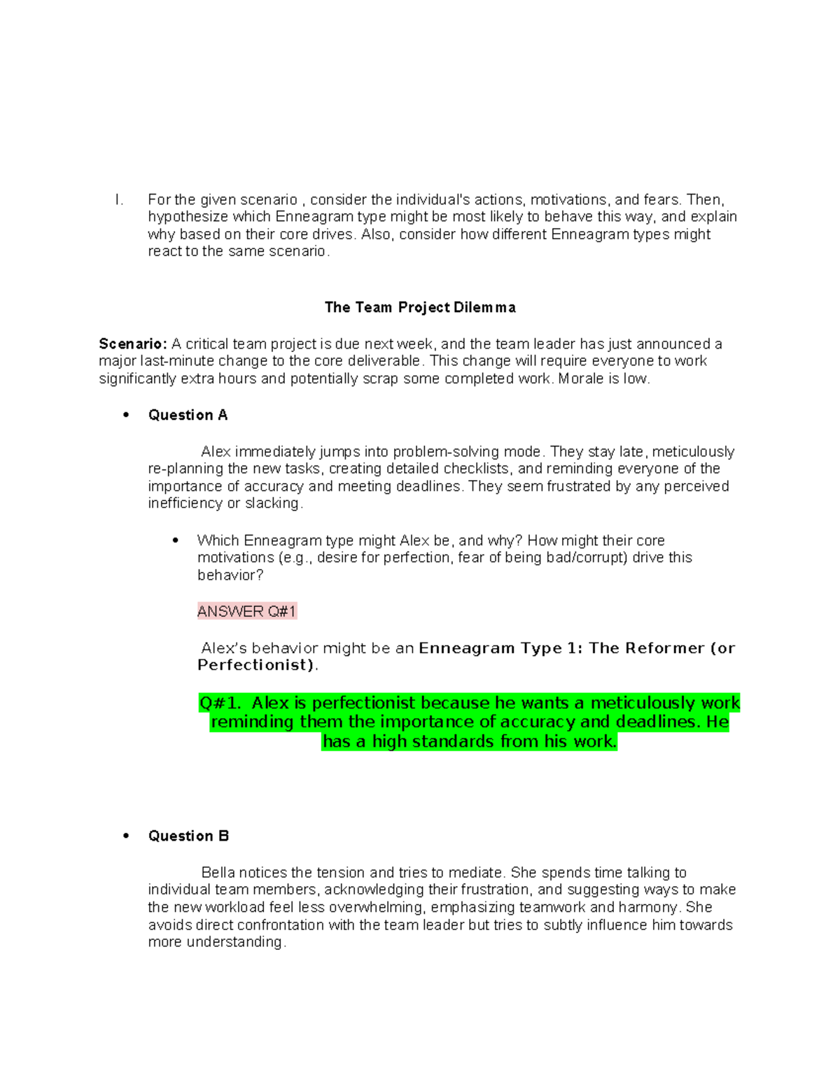 Final Exam: Enneagram Analysis of Team Dynamics and Ethical Leadership ...