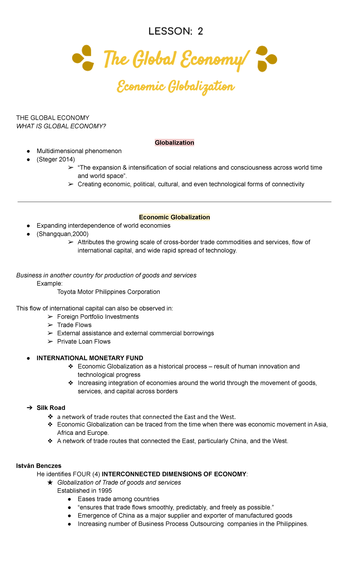 Contemporary World Prelim Notes 2: Understanding the Global Economy ...