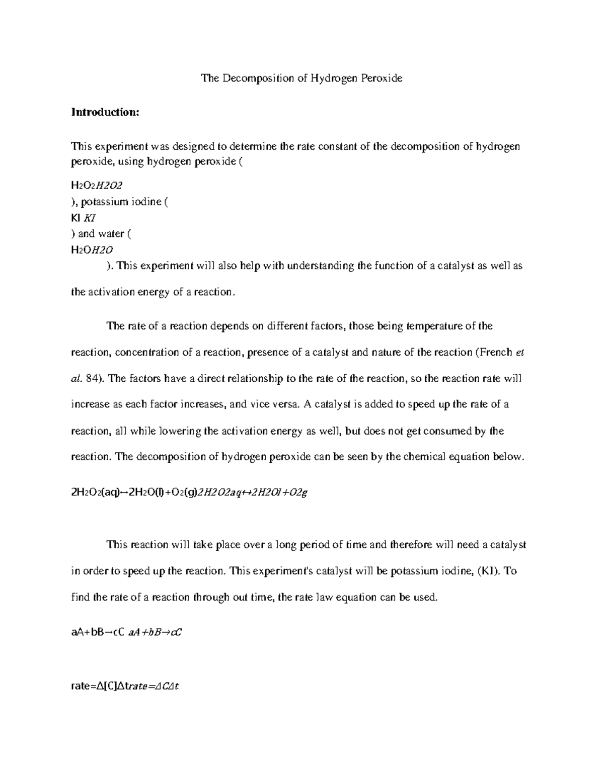Ex 14 - experiment on the decomposition of hydrogen peroxide - Studocu