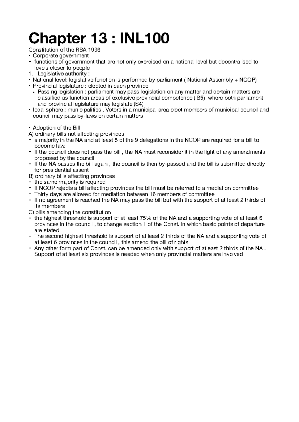 Chapter 13 INL100 - The Constitution of the RSA: Legislative Authority ...