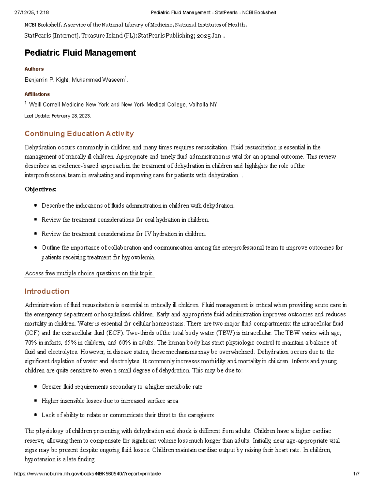 Pediatric Fluid Management: Key Insights and Guidelines (12:18) - Studocu