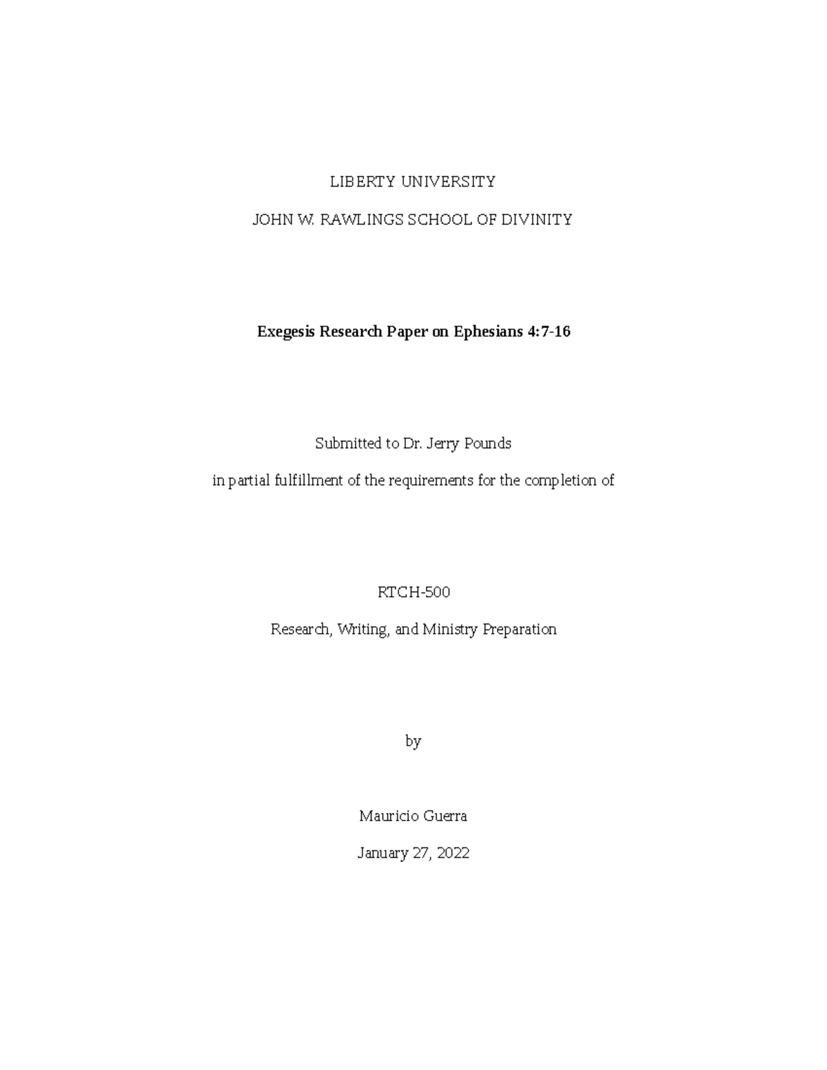 Exegesis Paper on Ephesians 4:7-16 - RTCH Course Submission - Studocu