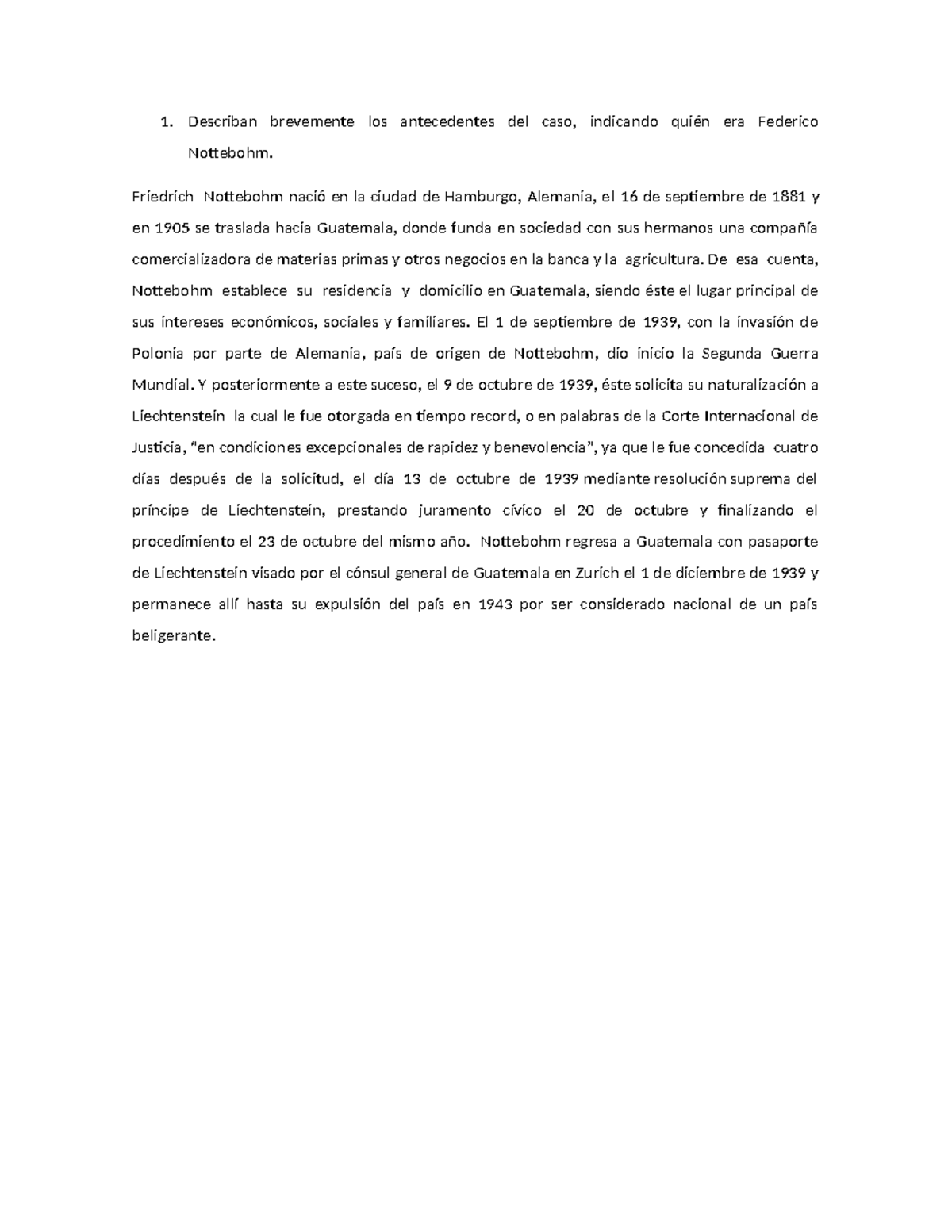 Antecedentes del Caso Nottebohm: Historia y Contexto - Studocu
