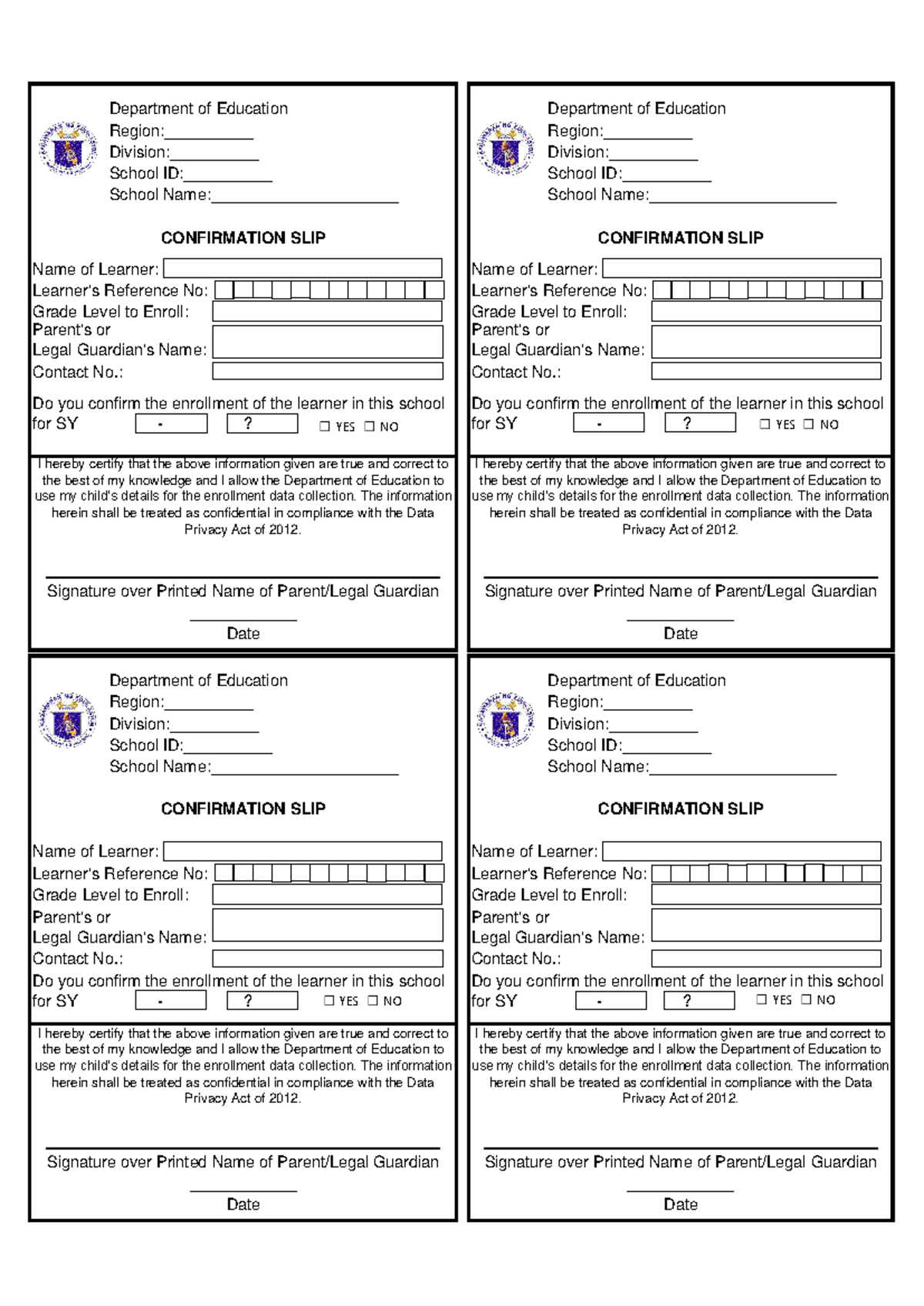 052225 - School Enrollment Confirmation Slip for SY - Studocu
